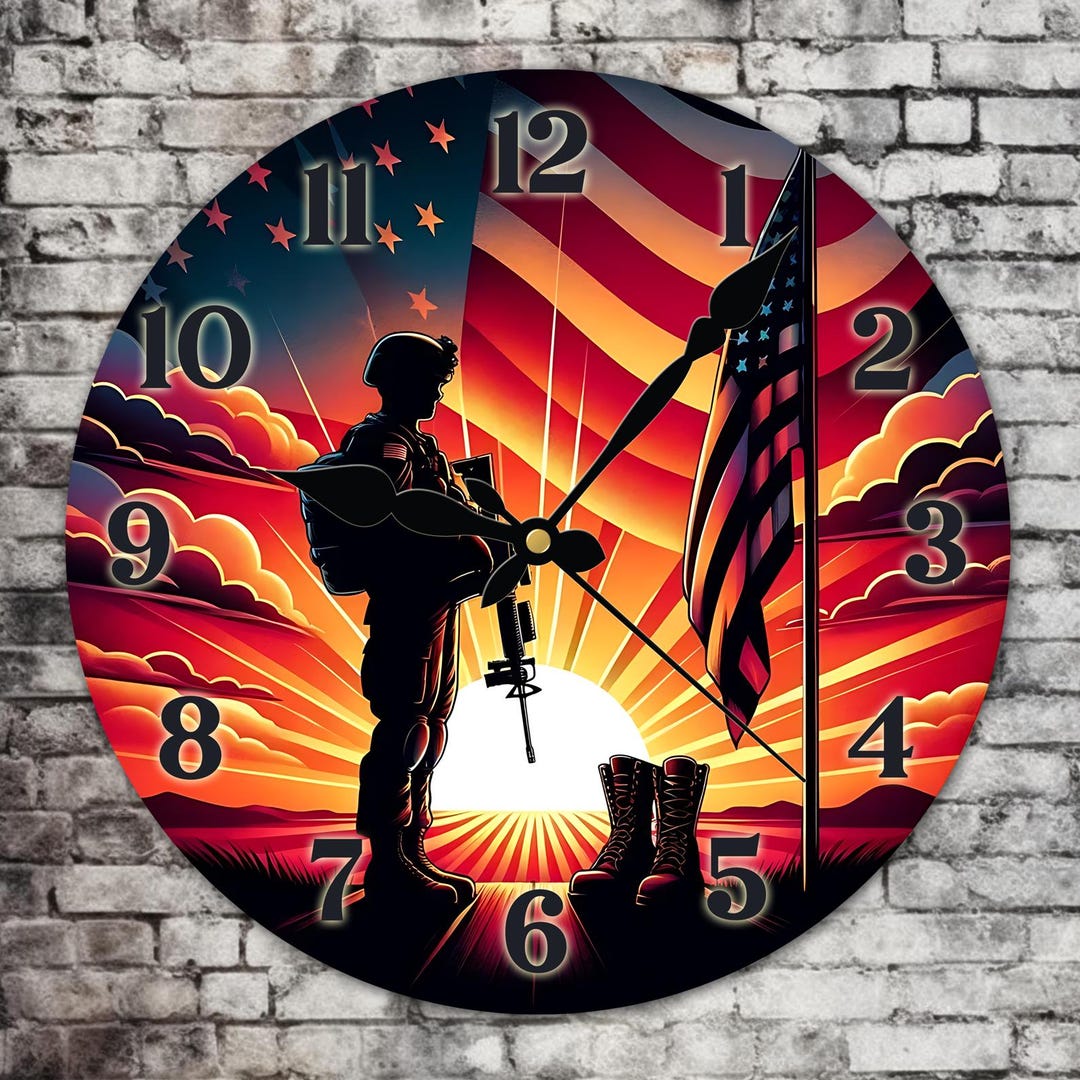 Patriotic Clock Sublimation Design, American Soldier Clock Face PNG, US ...