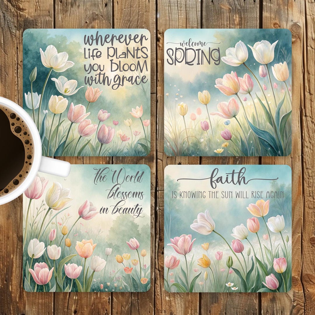 Pastel Tulip Field Square Coaster Sublimation Design, Spring Quotes ...