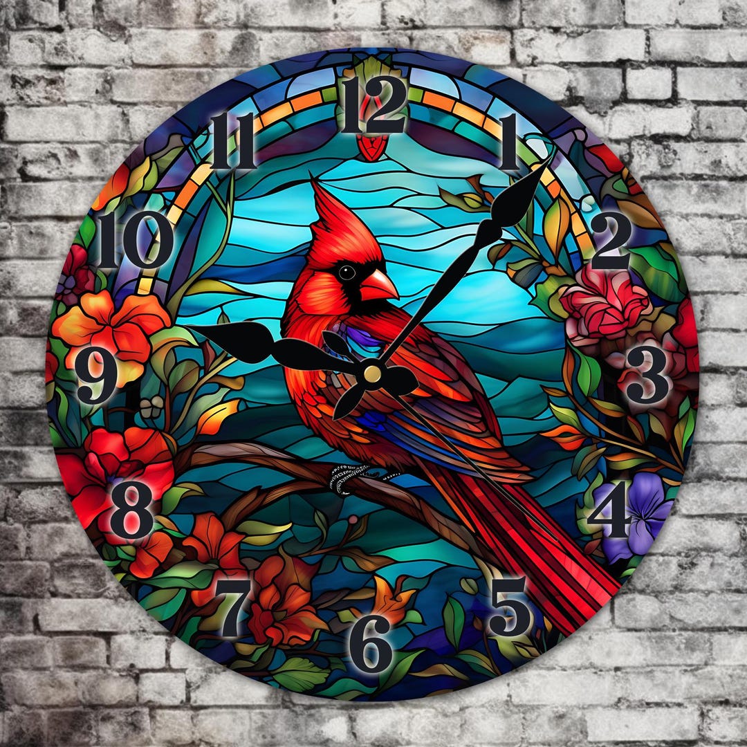 Red Cardinal Bird Clock Sublimation Design, Christmas Clock Face PNG ...