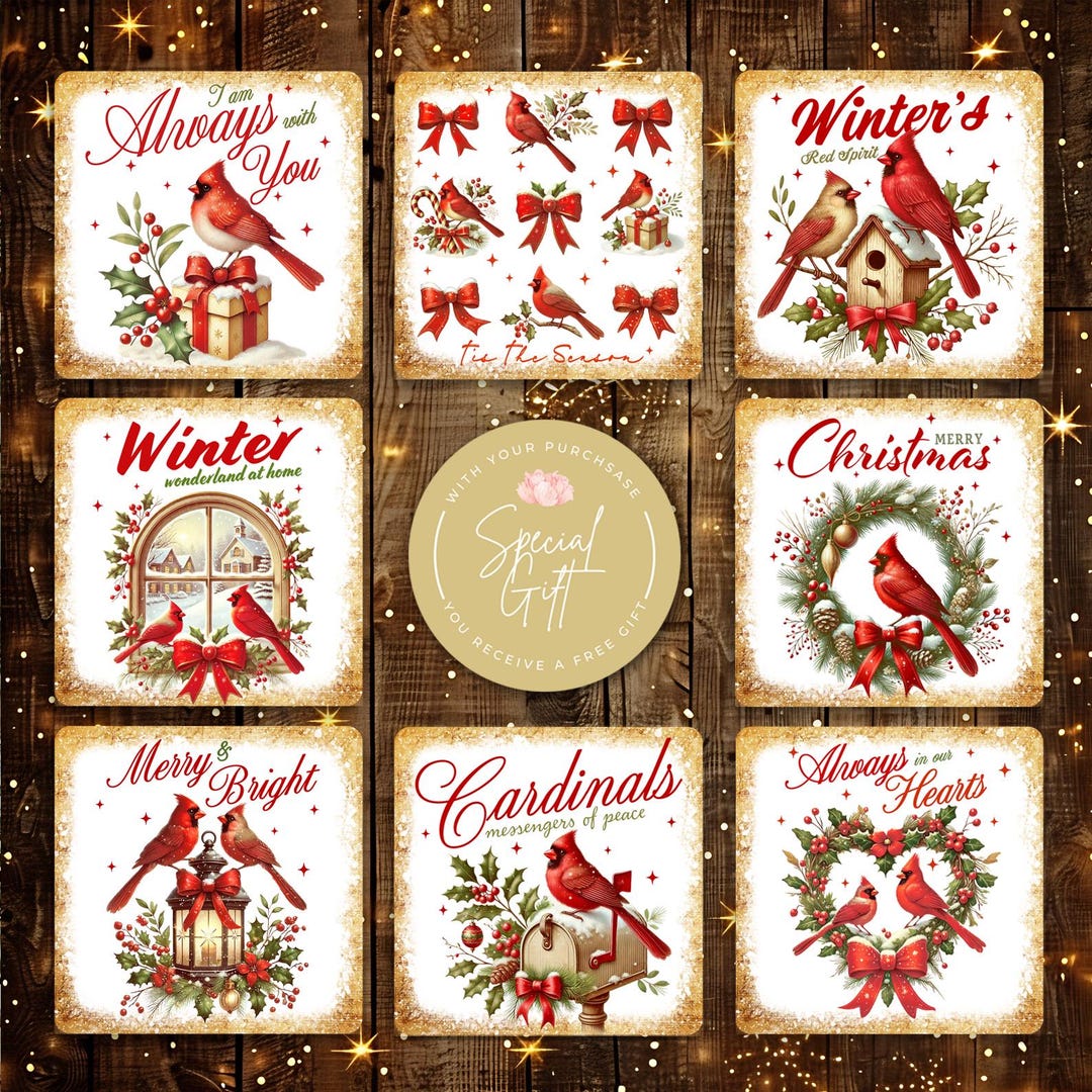 Christmas Cardinal Square Coaster Sublimation Designs, Coaster 4x4, PNG ...