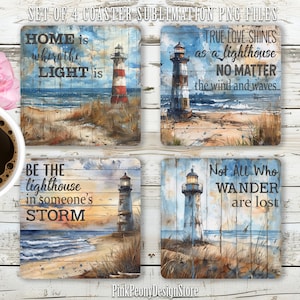 Lighthouse Square Coaster Sublimation Design, Inspirational Quote ...