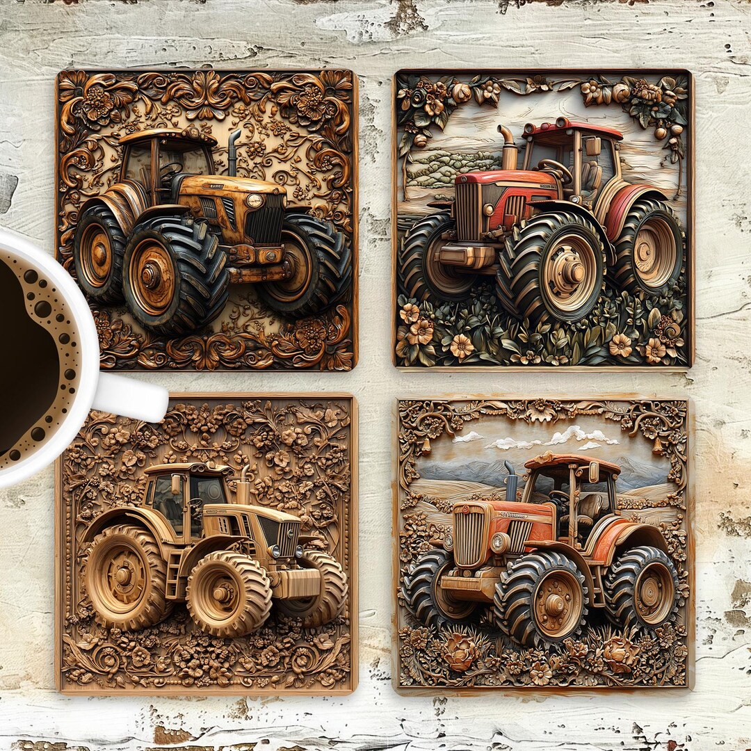 Laser Engrave File, Wood Farm Tractor 3D Coaster Sublimation Template ...