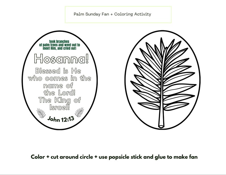 Palm Sunday Printable Coloring Fan | Christian Easter Activity for Kids ...
