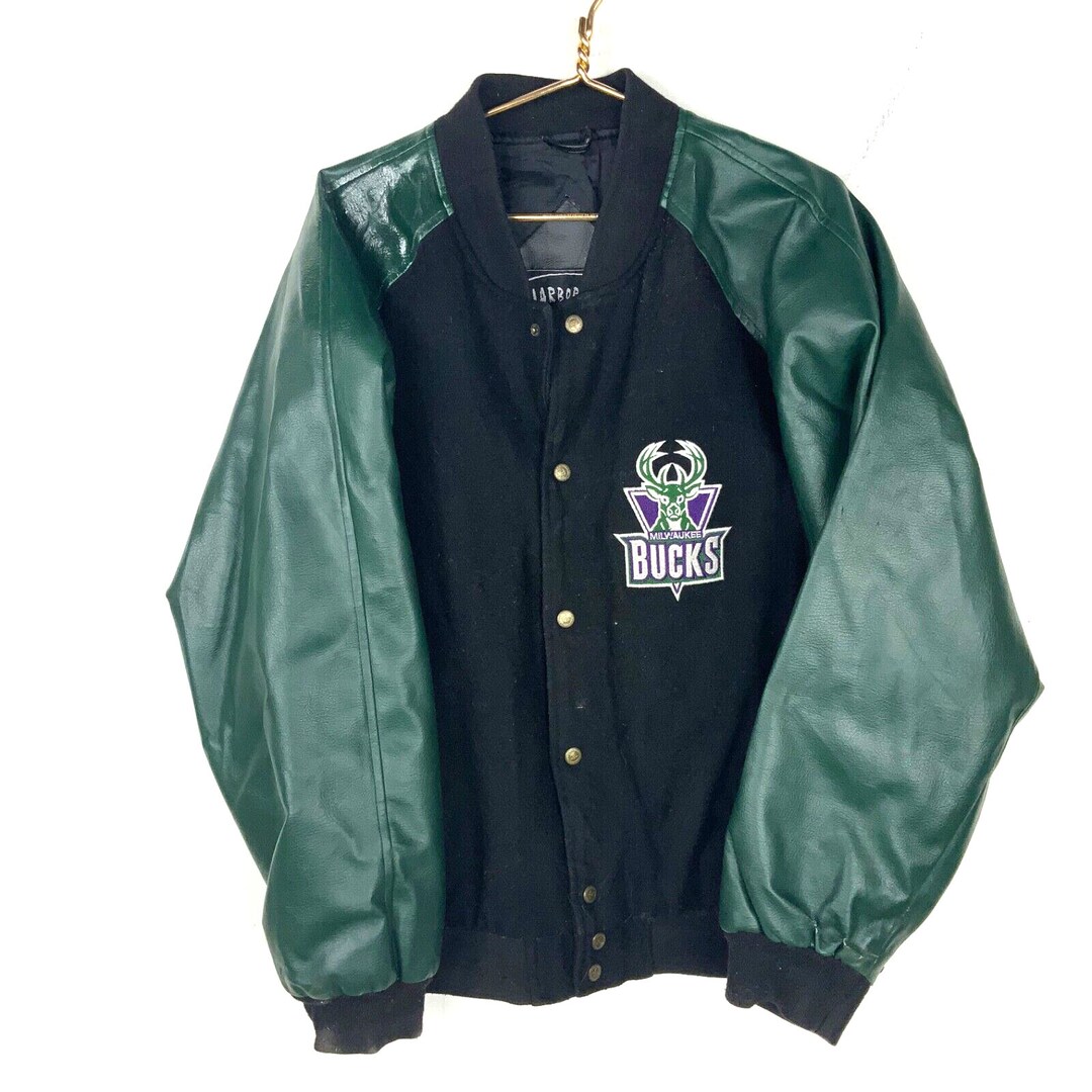 Vintage Milwaukee Bucks Leather Varsity Bomber Jacket Extra Large Nba ...
