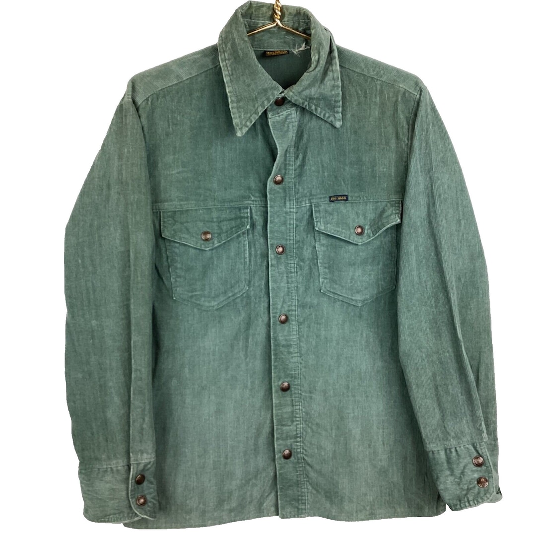 Vintage Big Yank Corduroy Snap Button Shirt Size Medium Green 70s 80s ...