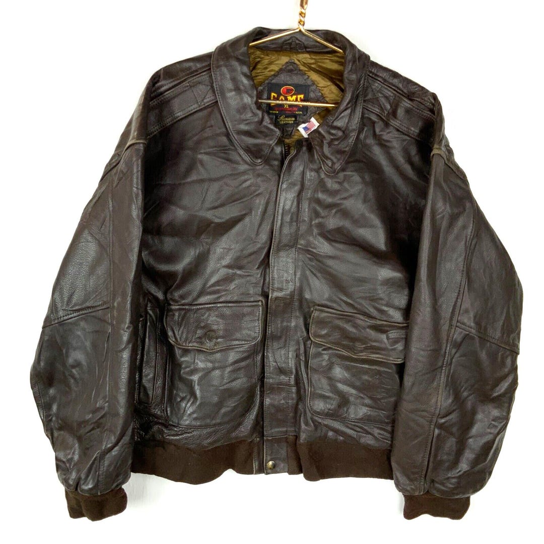 Vintage 1990s Leather Bomber Jacket Size XL Brown Full Zip Made in Usa ...