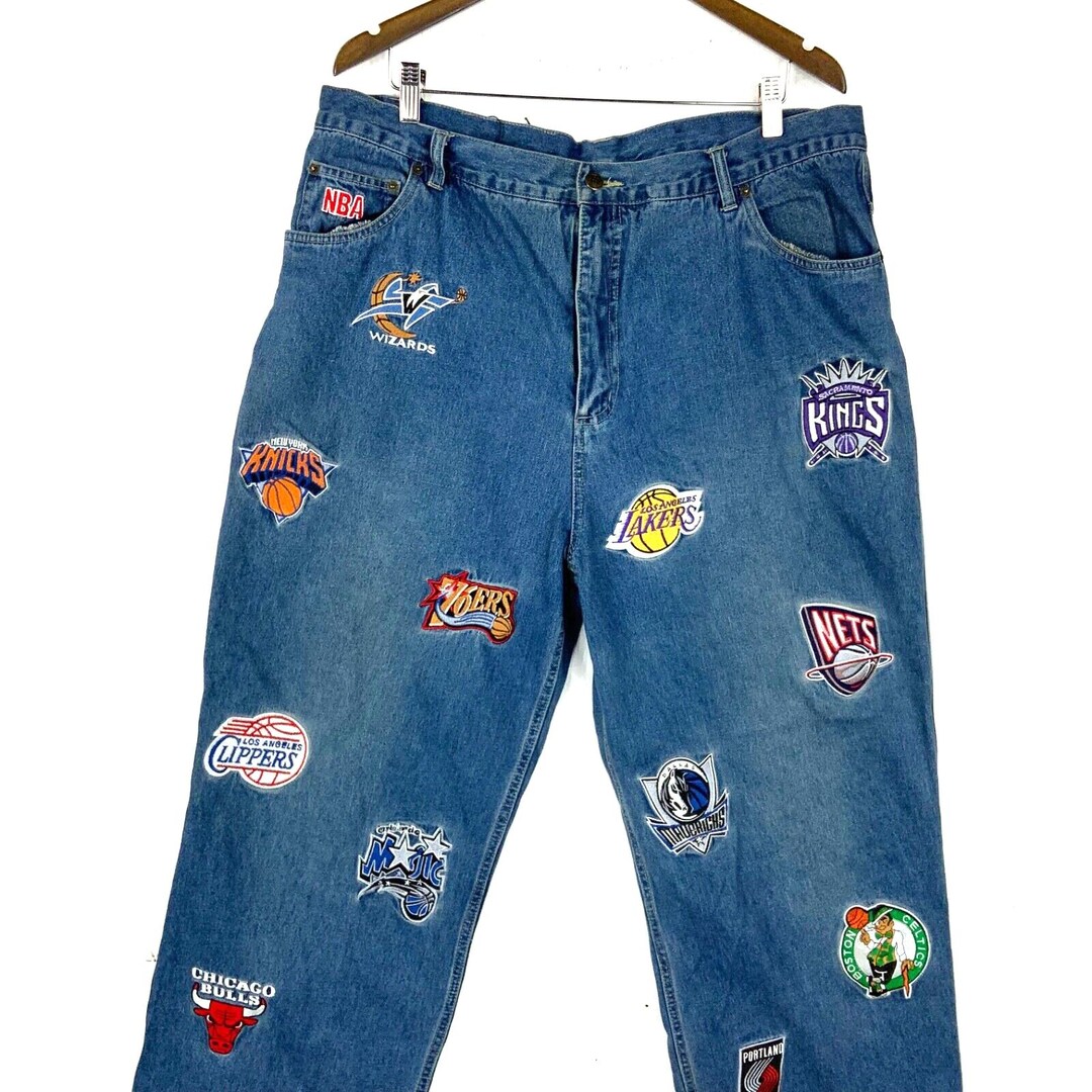Vintage Nba Teams Patchwork Unk Denim Jean Size 40 Blue Basketball ...