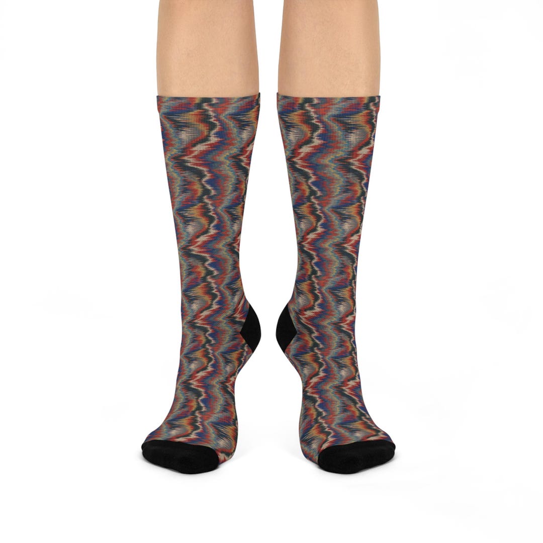 Trippy Abstract Cushioned Crew Socks All Over Print Retro - Etsy