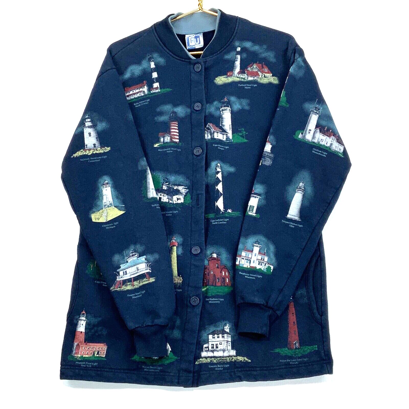Vintage Lighthouses of the Usa Sweatshirt Cardigan Large Blue - Etsy