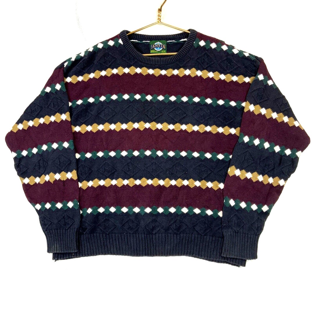 Vintage Jantzen Geometric Stripe Knit Grandpa Sweater Size XL Made in Canada 90s - Etsy