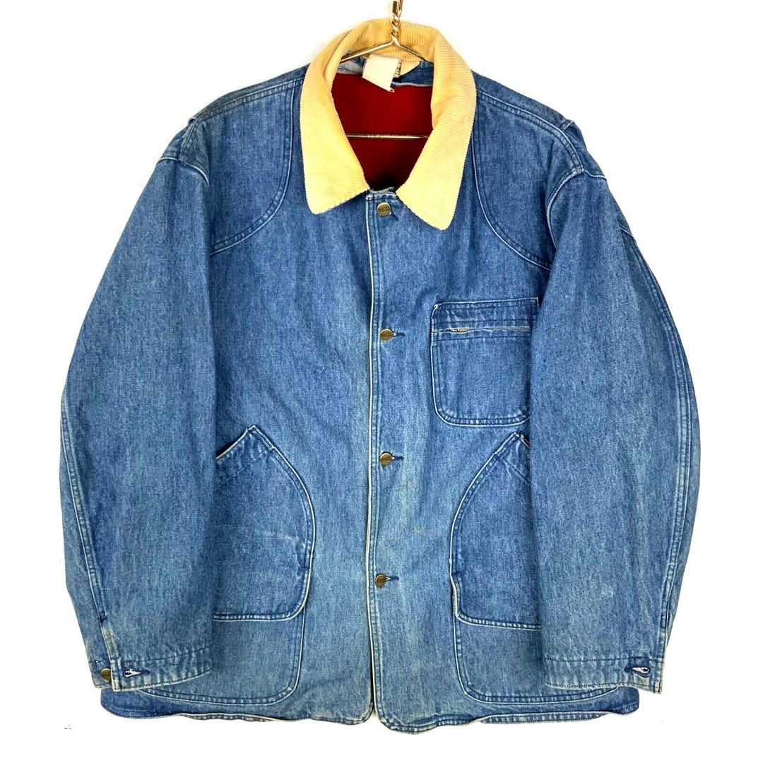 Vintage L.L. Bean Denim Chore Jean Jacket 2XL Blue Medium Fleece Lined ...