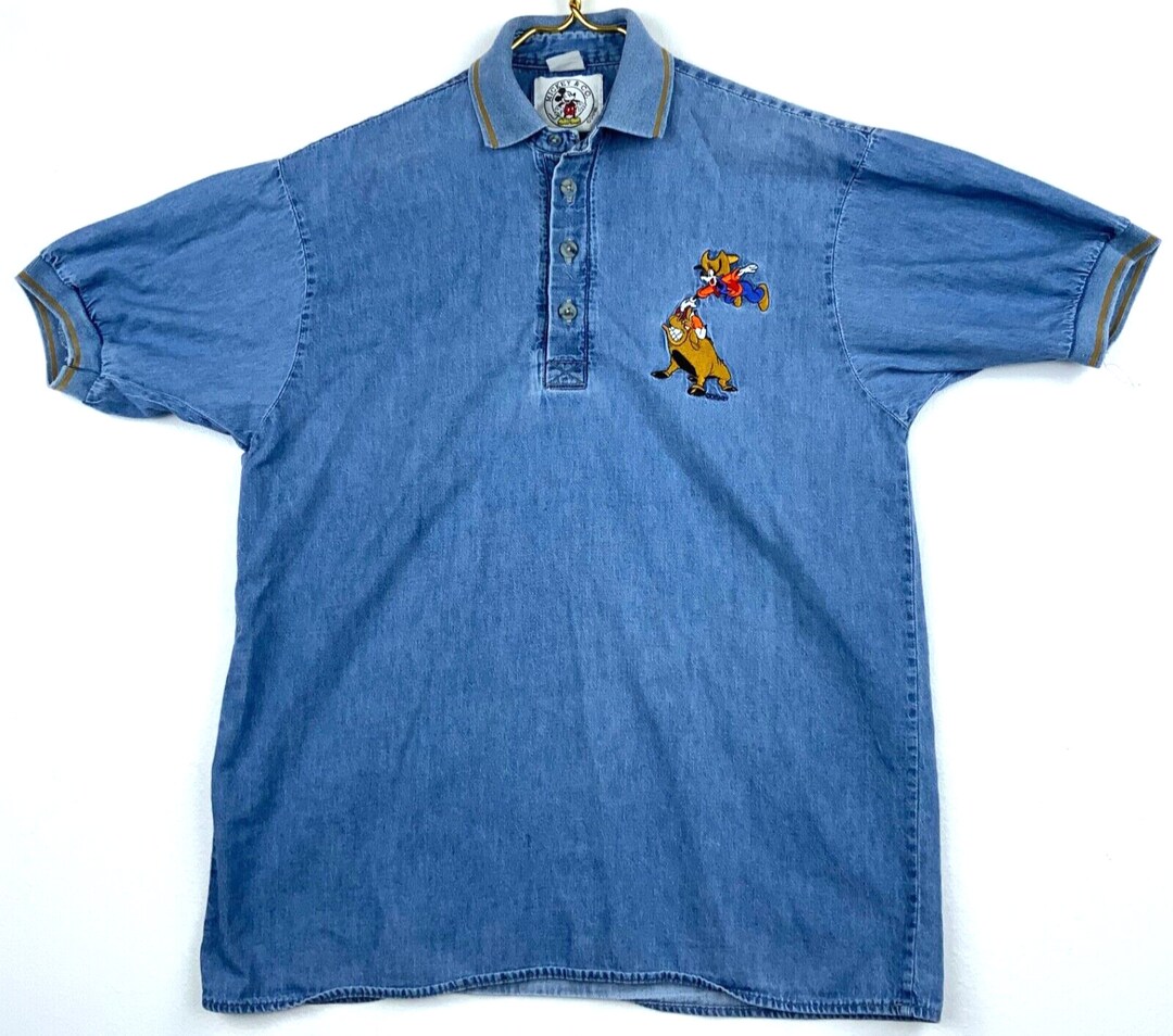 Vintage Goofy Bull Rider Mickey & Co Polo Collar Denim Shirt Size ...