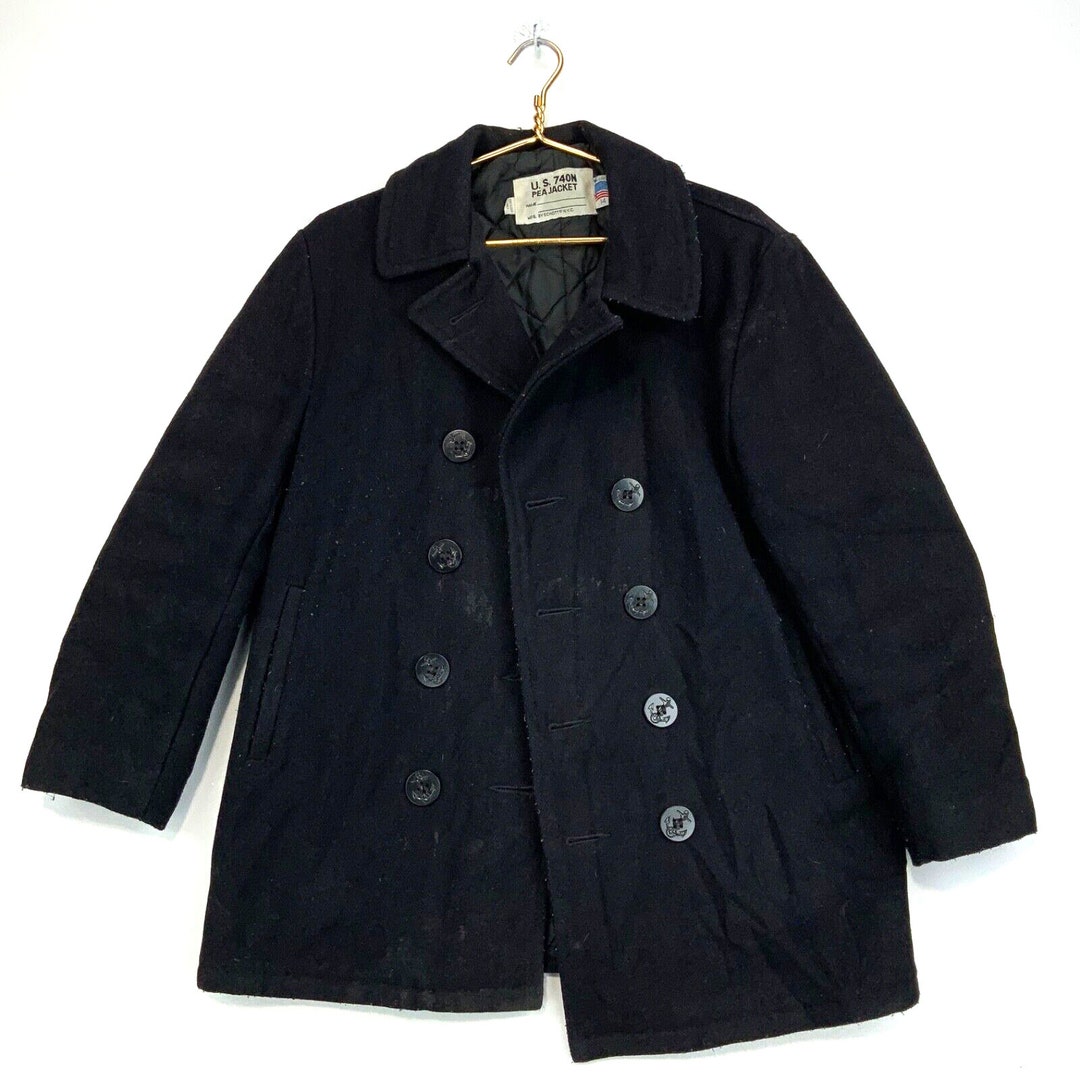 Vintage Schott Nyc 740N Us Navy Quilt Lined Wool Peacoat Jacket Size 14 ...