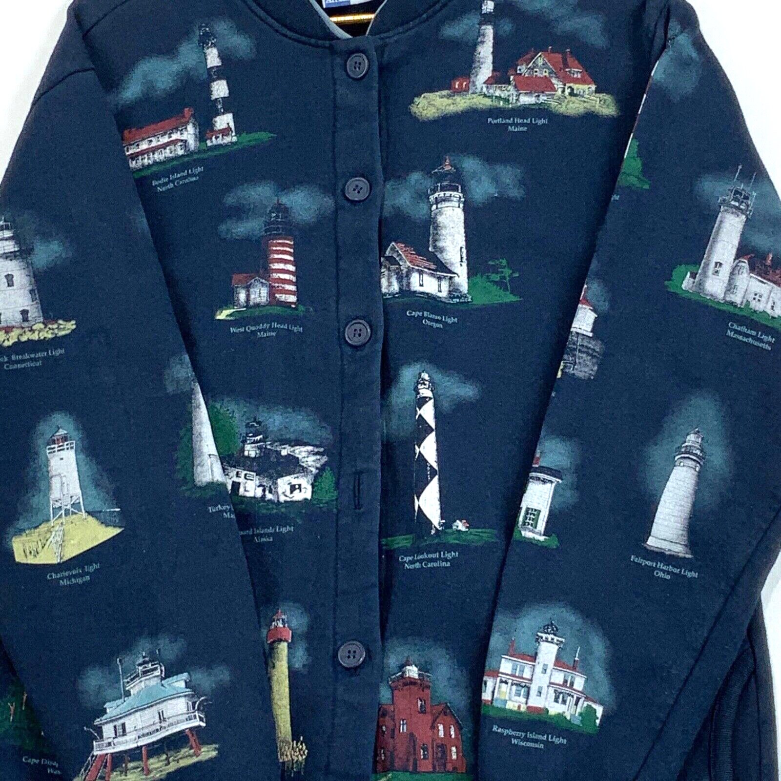 Vintage Lighthouses of the Usa Sweatshirt Cardigan Large Blue - Etsy
