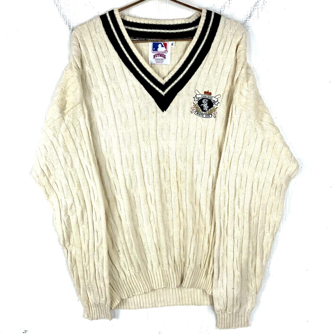 Vintage Chicago White Sox Nutmeg Cable Knit Sweater Extra Large White V ...