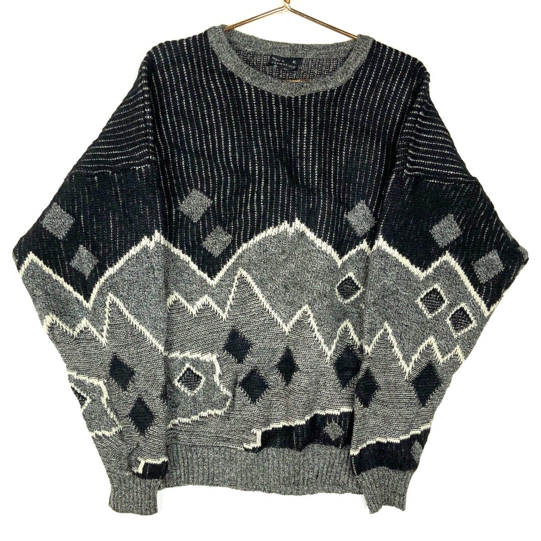 Vintage Grandpa Knit Wool Sweater Size XL Gray Argyle 90s - Etsy