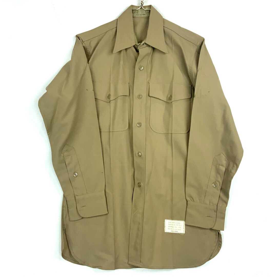 Vintage Us M-1 Army Og-107 Wool Button up Shirt Size 14 1/2 Khaki ...