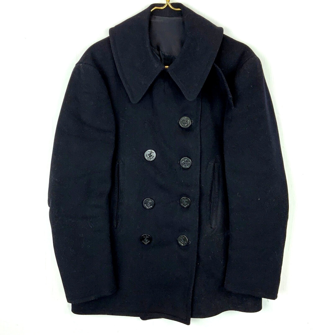 Vintage U.S. Navy Wool Pea Coat Jacket Small Black - Etsy