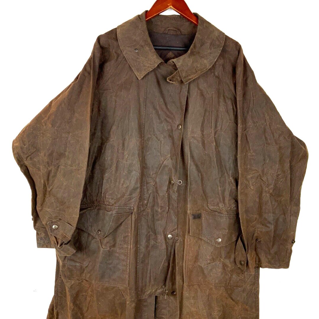 Vintage Outback Wax Trench Coat Jacket XL Brown Snap Button Duster ...