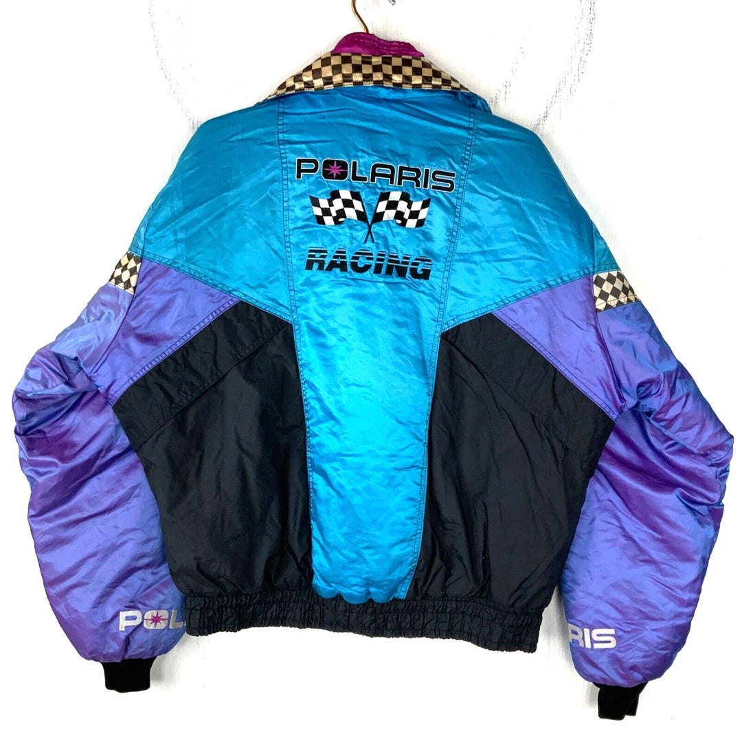 Vintage Polaris Snowmobile Racing Puffer Bomber Jacket XL Full Zip Made ...
