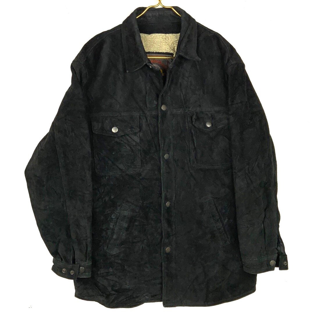 Vintage Wilsons Suede Leather Shirt Jacket Medium Black Snap Button ...