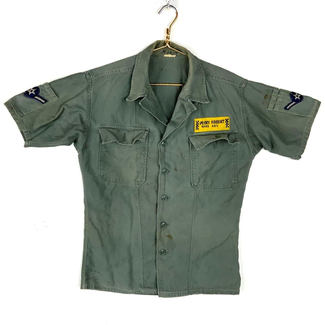 Vintage Us Air Force Og 107 Shirt Size Medium Green Short Sleeve Button ...