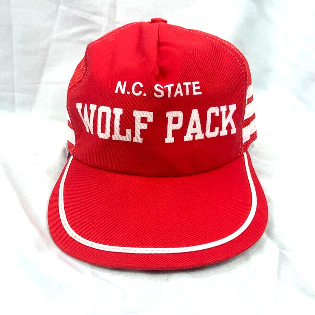 Vintage NC State Wolf Pack 3 Stripe Trucker Hat Cap Adjustable Red Made ...
