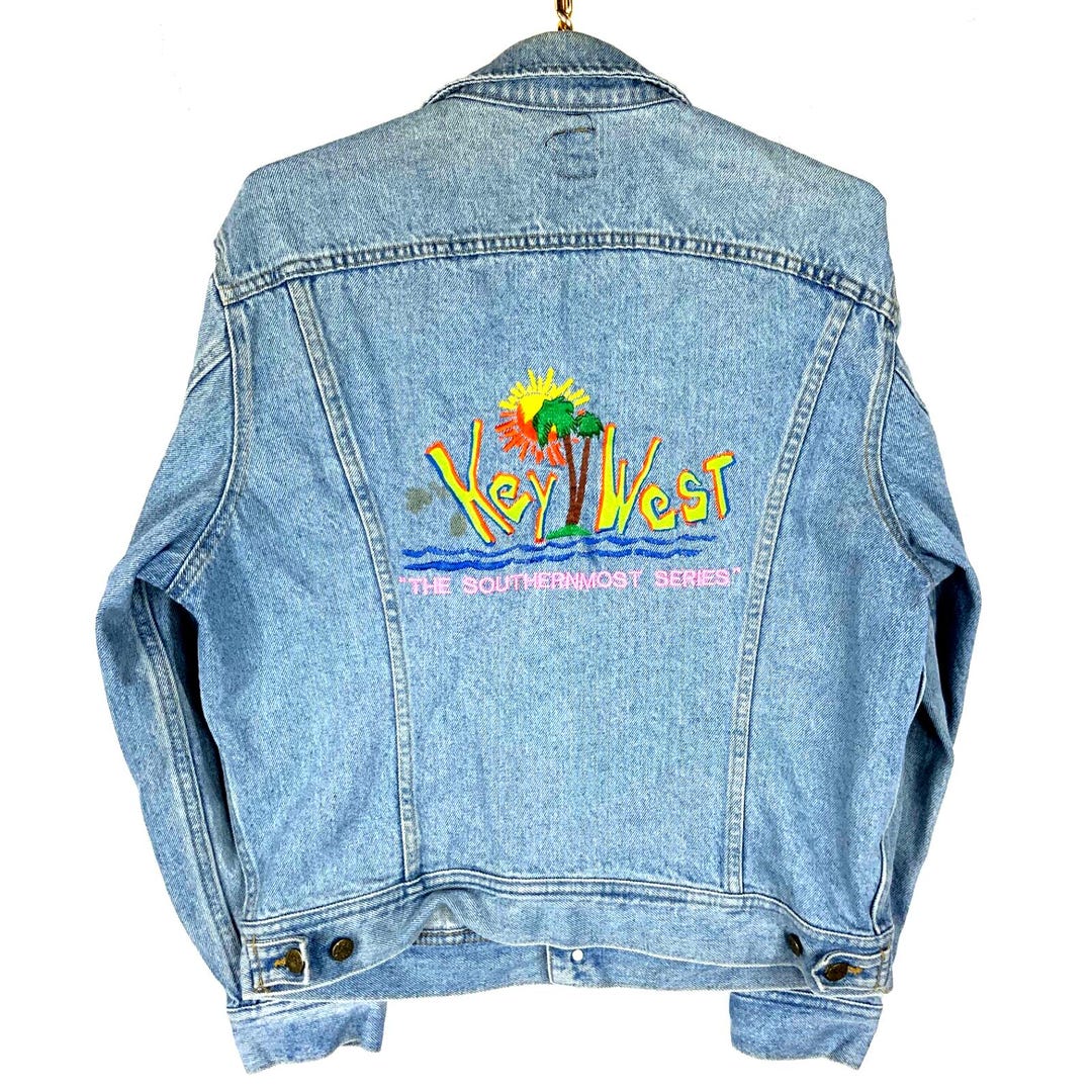 Vintage Key West Florida Denim Jean Jacket Medium Blue Light Wash 90s ...