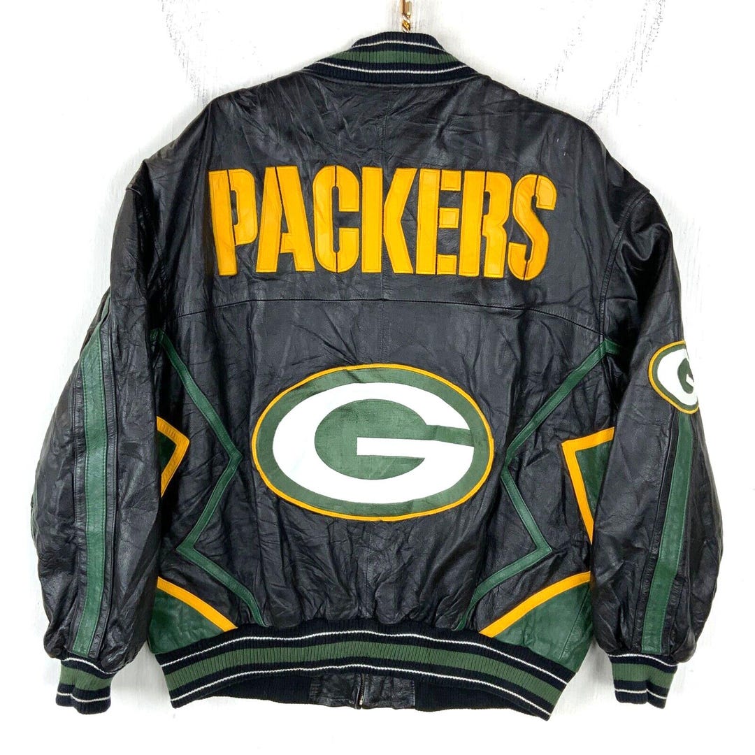Vintage Green Bay Packers G-III Leather Bomber Jacket Size XL Black ...