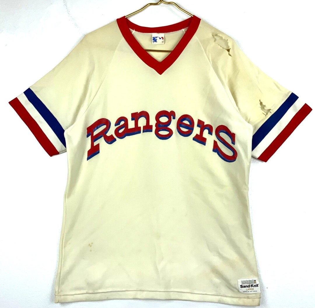 Vintage Texas Rangers Medalist Sand Knit Jersey Large Mlb Baseball Made ...