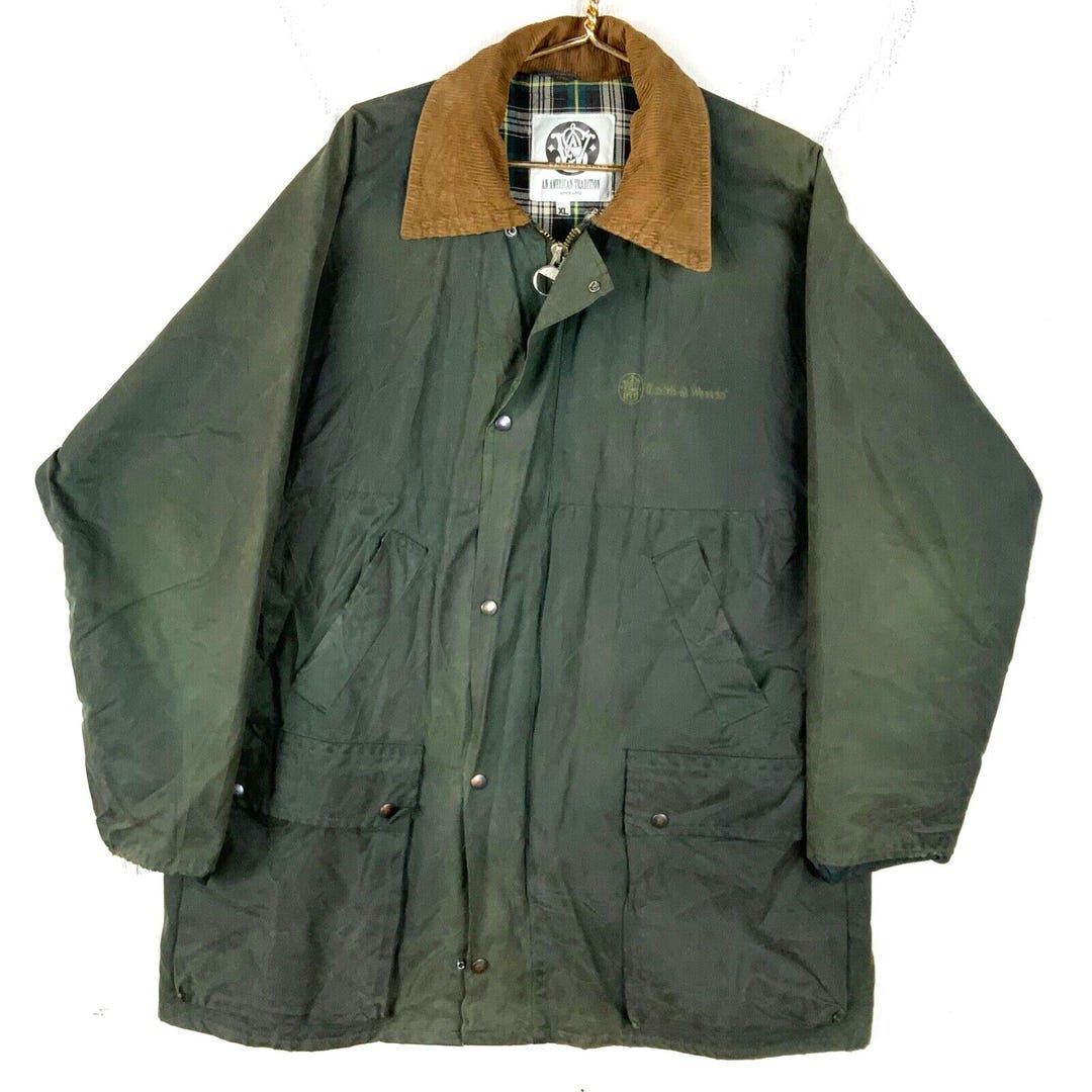 Vintage Smith & Wesson Wax Jacket Size XL Green Lined Full Zip Made in ...
