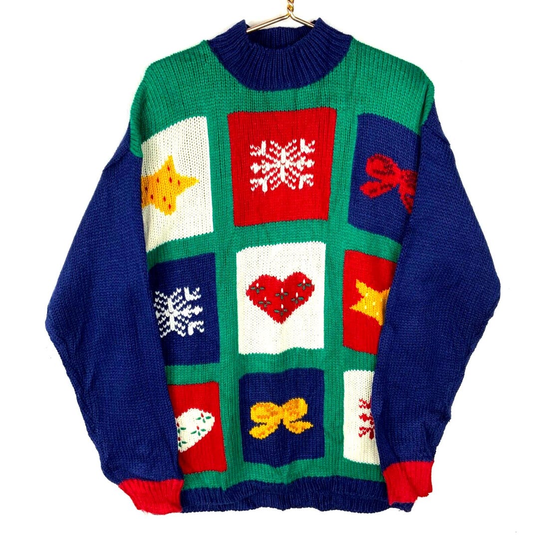 Vintage Grandma Knit Sweater Womens Medium Blue Turtleneck 90s - Etsy