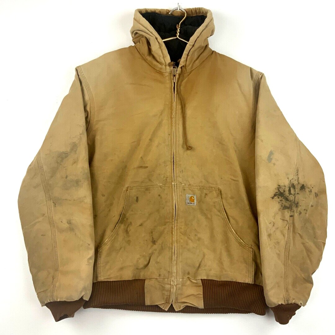 Carhartt Canvas Quilted Hooded Bomber Work Jacket Size Large Brown ...