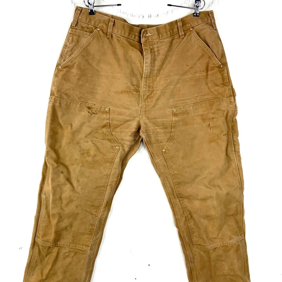 Vintage Carhartt Double Knee Dungaree Canvas Workwear Pants Size 38x29 ...