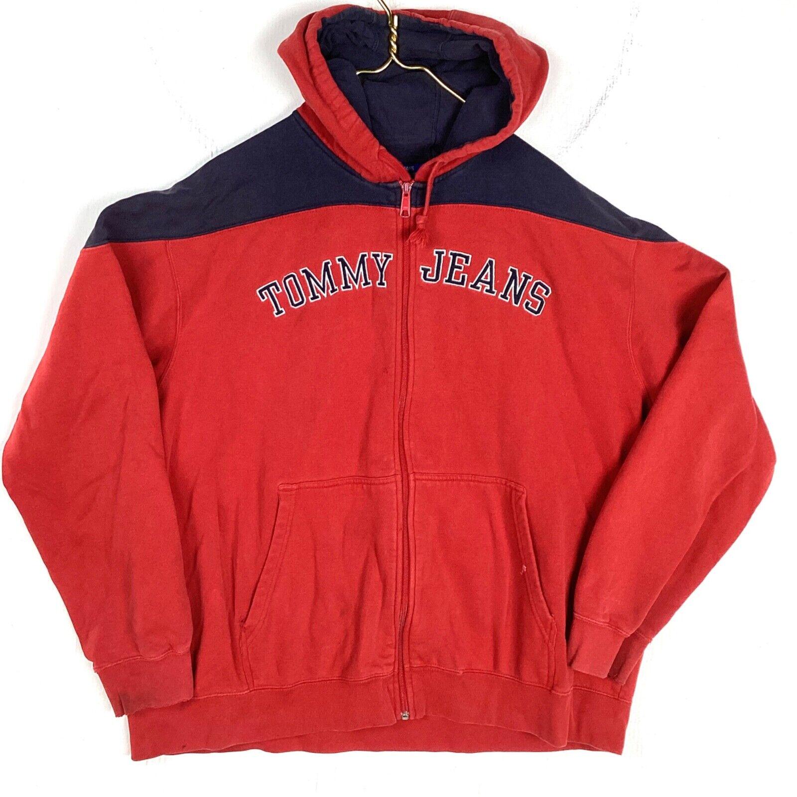 Vintage Tommy Hilfiger Jeans Sweatshirt Hoodie XL Hilfiger Full Zip Rot 90er Jahre Etsy