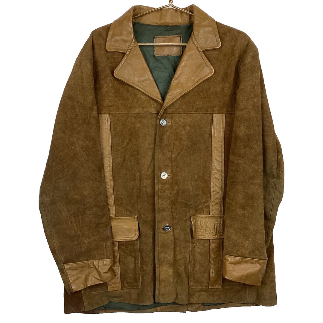 Vintage Leather Suede Western Overcoat Jacket Medium Brown Cowboy Satin ...
