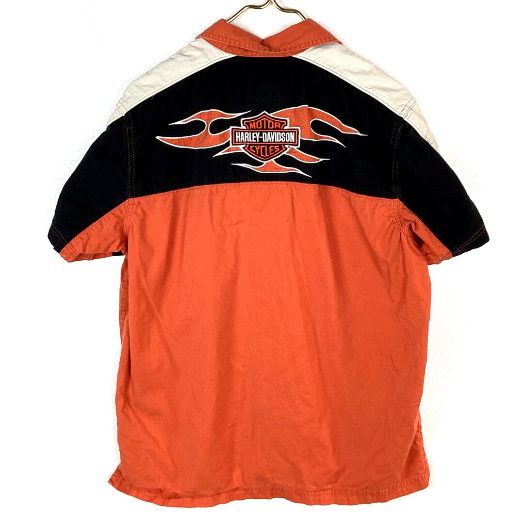Harley Davidson Motorcycles Work Shirt Size Medium Orange Short Sleeve ...