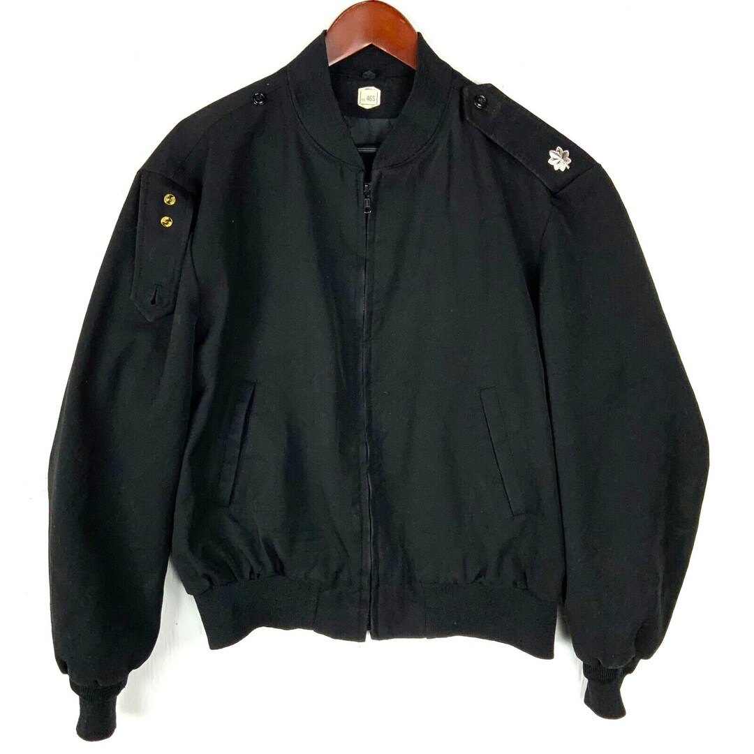 Vintage Military Windbreaker Jacket Size 46S Black Wool Full Zip Sidran ...
