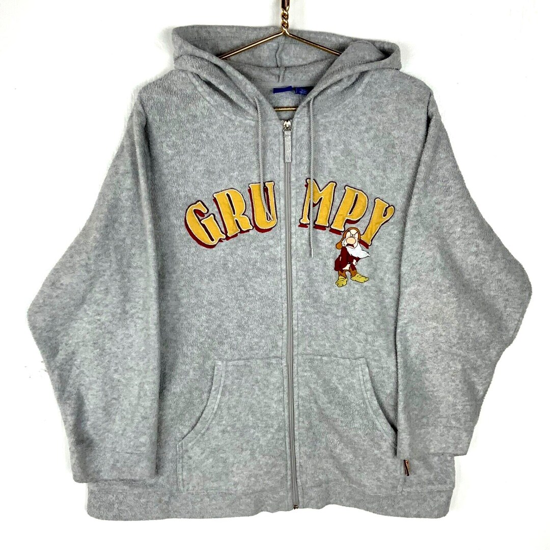 Vintage Disney Grumpy Fleece Sweater Jacket Women’s 2XL Gray Full Zip ...