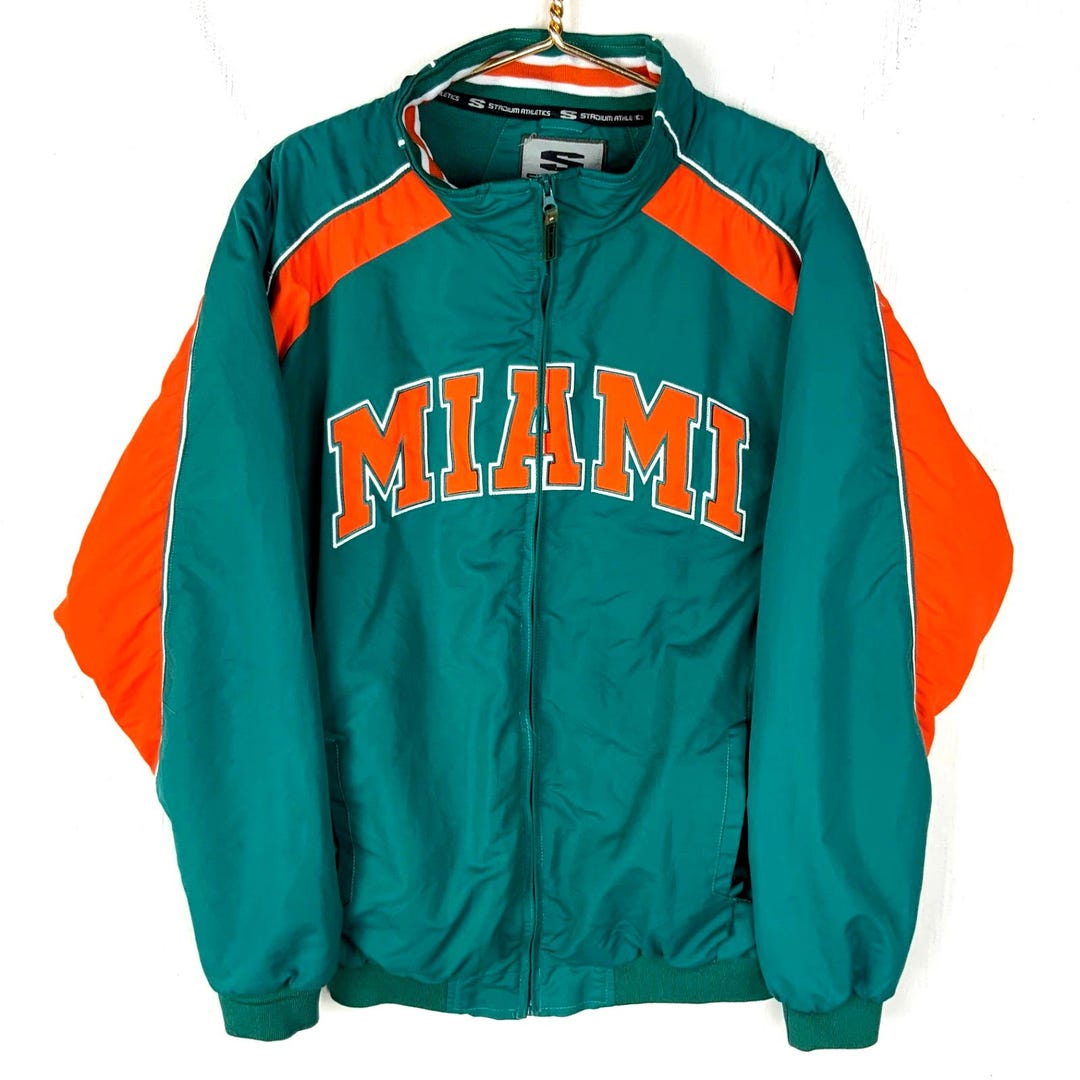 Vintage Miami Dolphins Stadium Track Jacket Large Full Zip Fleece Lined ...