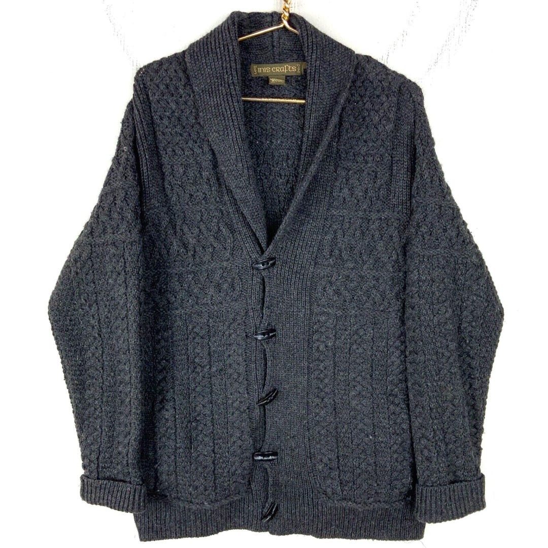 Inis Crafts Cable Knit Wool Sweater Women's Large Gray Made Ireland ...