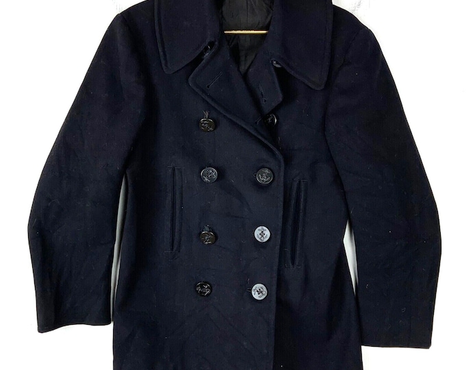 Vintage Us Navy Military Wool Peacoat Jacket Size XS Blue Button up 30s ...