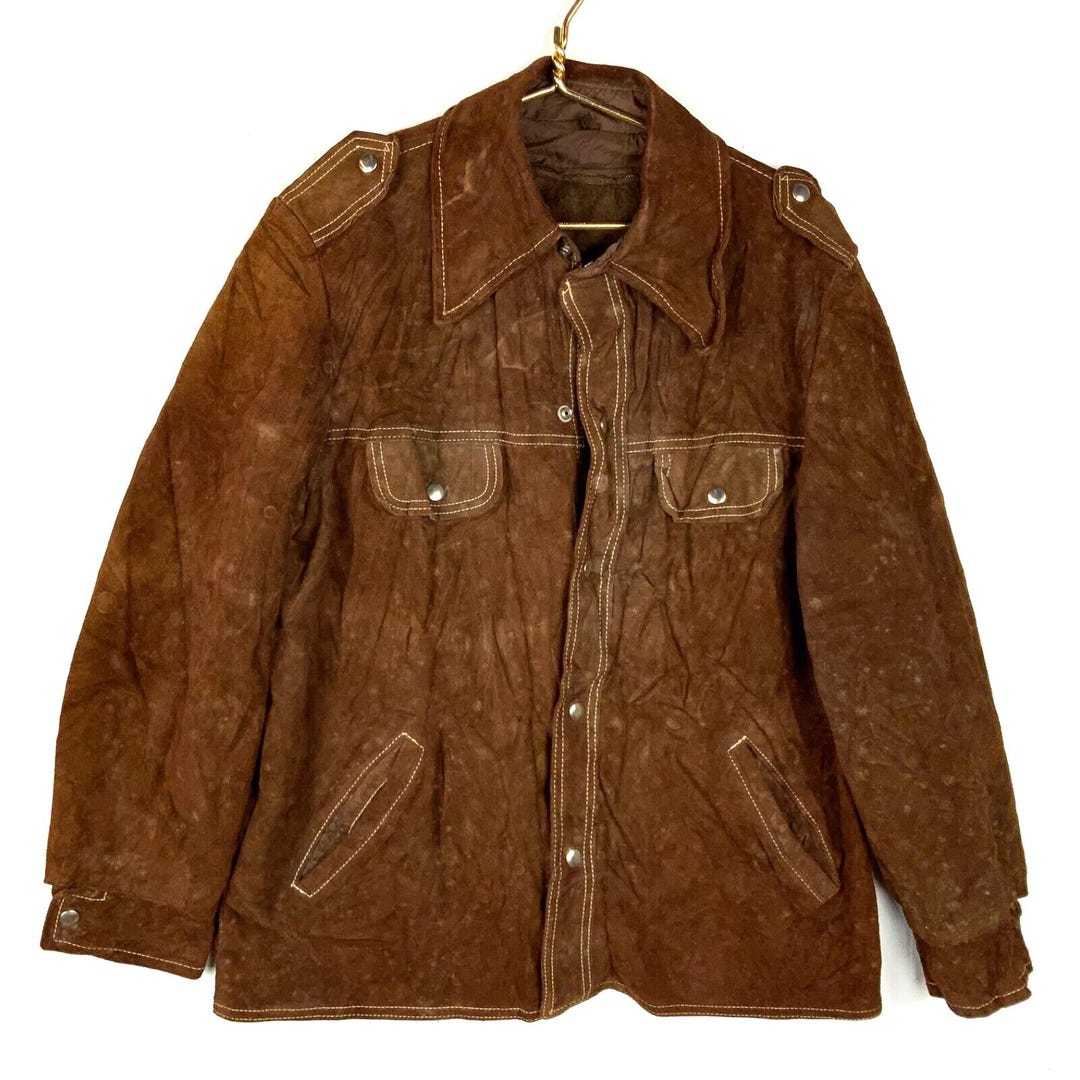 Vintage Sears Suede Leather Jacket Size 44 Brown Snap Button Sherpa ...