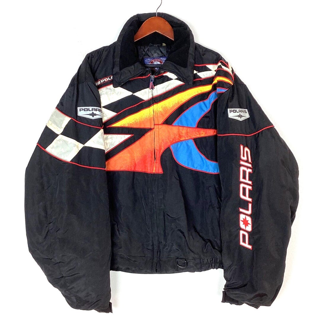 Vintage Polaris Puffer Bomber Jacket Size 3XL Black Snowmobile Racing ...