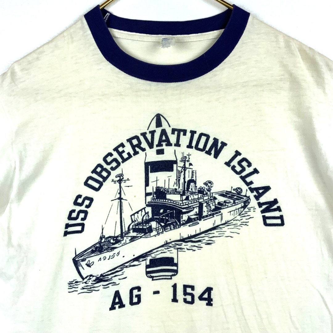 Vintage Uss Observation Island Velva Sheen Ringer T-shirt Size Medium ...