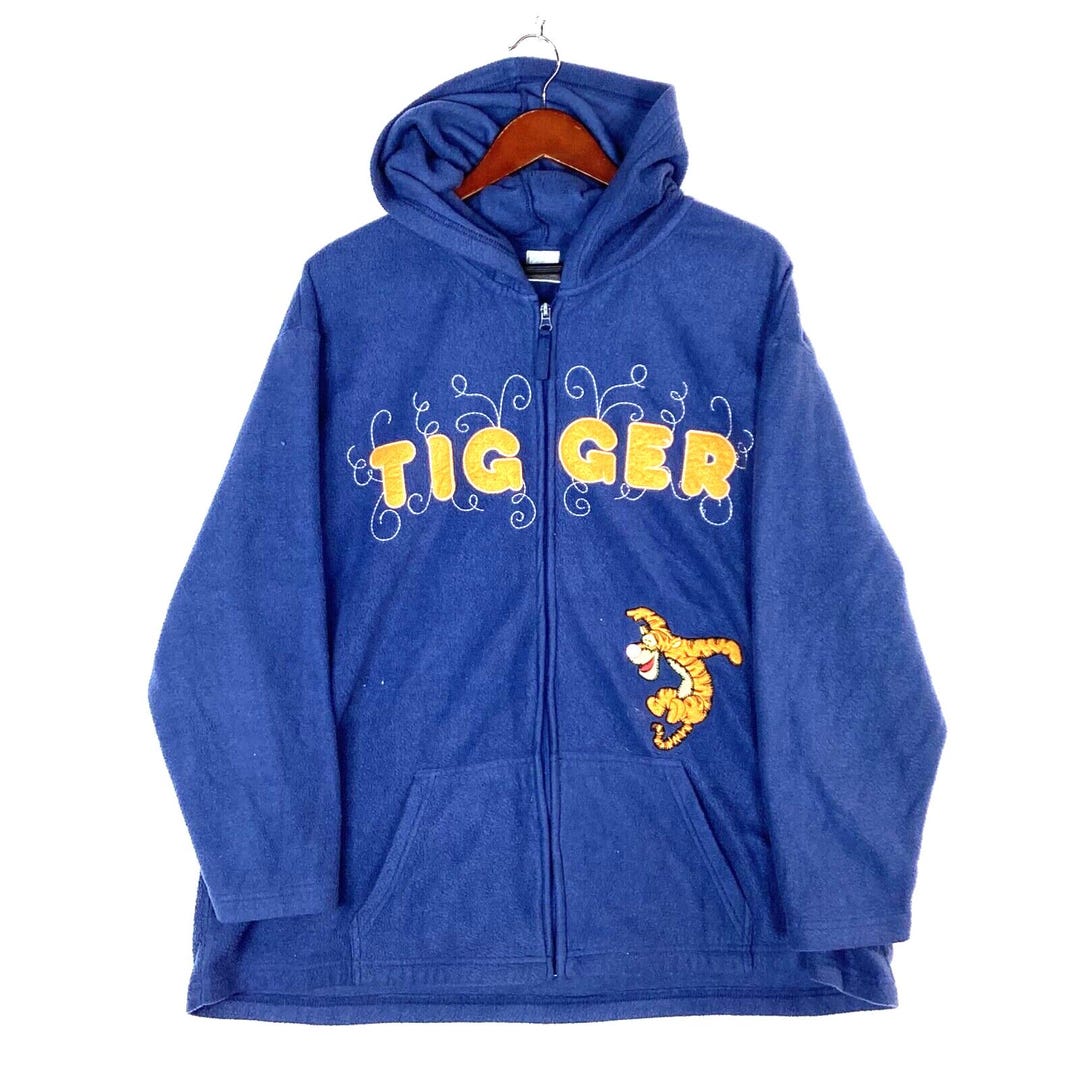 Vintage Tigger Disney Fleece Hooded Sweater Jacket Womens 3XL Blue Full ...