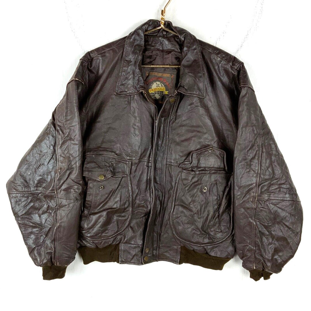 Vintage Wilsons Adventure Bound Leather Bomber Jacket Large Brown Lined ...