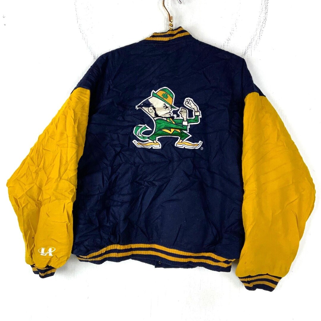 Vintage Notre Dame Logo Athletic Wool Bomber Jacket Size XL Snap Button ...