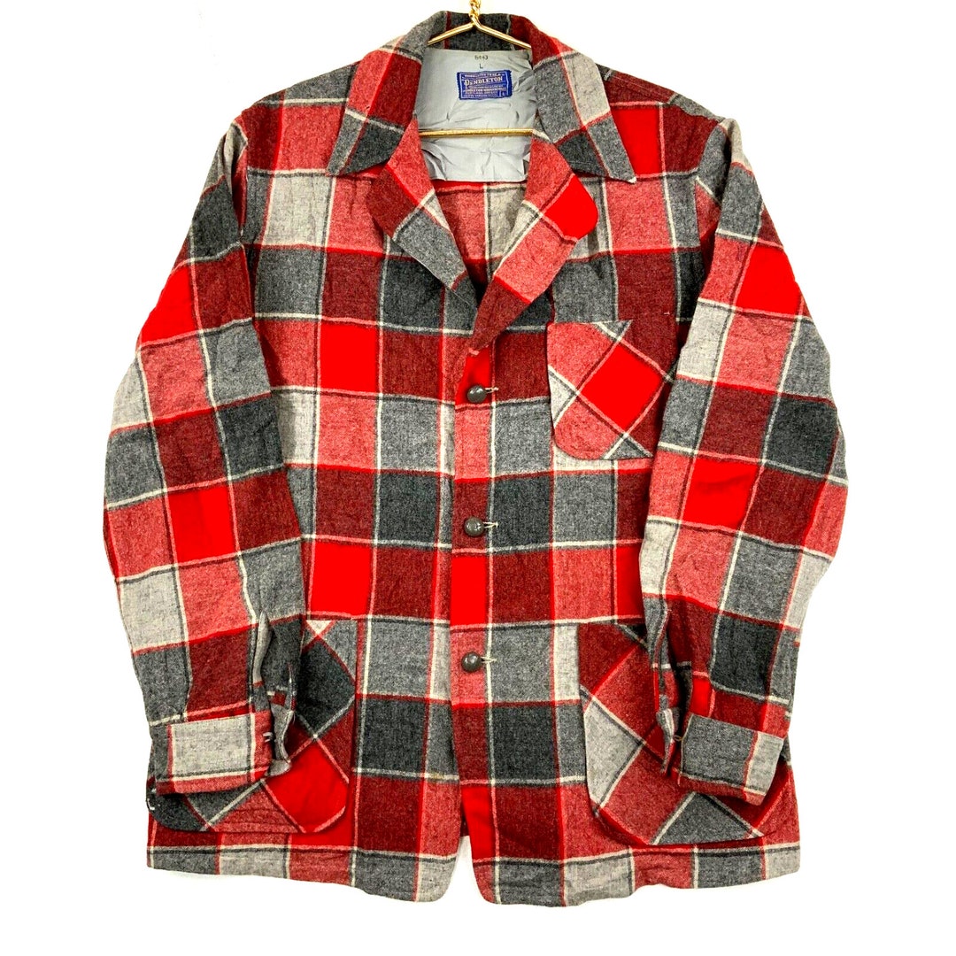 Vintage Pendleton Button up Blazer Size Large Check Plaid Made Usa Long ...