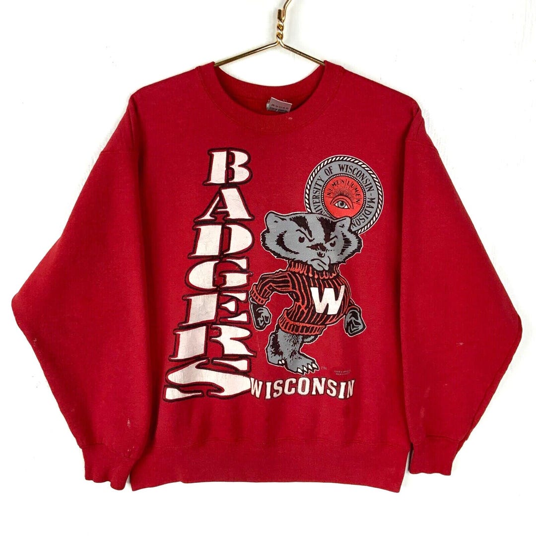 Vintage Wisconsin Badgers Sweatshirt Size Large Red Made in Usa Ncaa ...